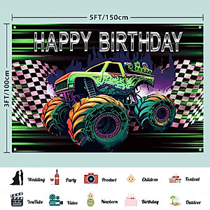 LDWLYW Truck Backdrop Banner Car Birthday Backdrop for Boys Green Truck Birthday Party Decorations Cars Happy Birthday Backdrop Boy Truck Theme Party Supplies Photo Props 5x3ft