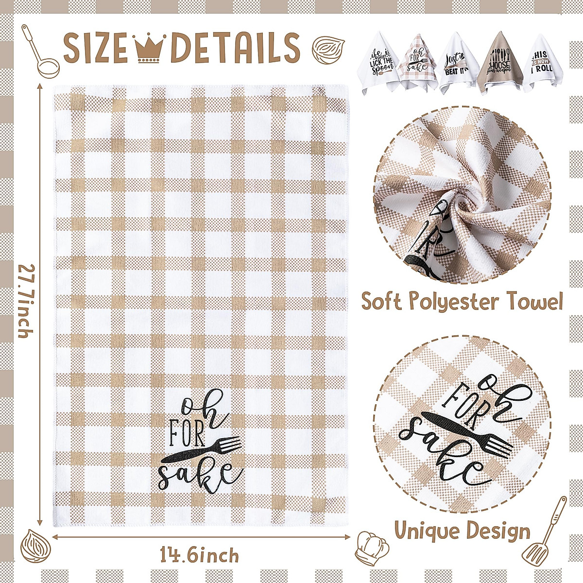 R HORSE 5Pcs Funny Kitchen Dish Towel Set Absorbent Quick Dry Cloth Dish Tea Towels Reusable Bar Hand Dishcloths Decor for Bathroom Kitchen Home Supplies