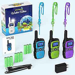 Wishouse Walkie Talkies for Kids Adult Long Range Rechargeable 3 Pack,Boy Wearable Walky Talky Set 2 Way Radio with USB Charger Battery,Camping Games Toy Birthday Xmas Gift for Girl Children Family
