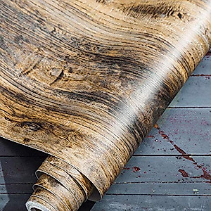 15.7x98 Inches Self Adhesive Vinyl Retro Dark Wood Grain Wall Paper Shelf Liner for Kitchen Cabinets Shelves Table Desk Countertop Walls Furniture Crafts Removable Waterproof