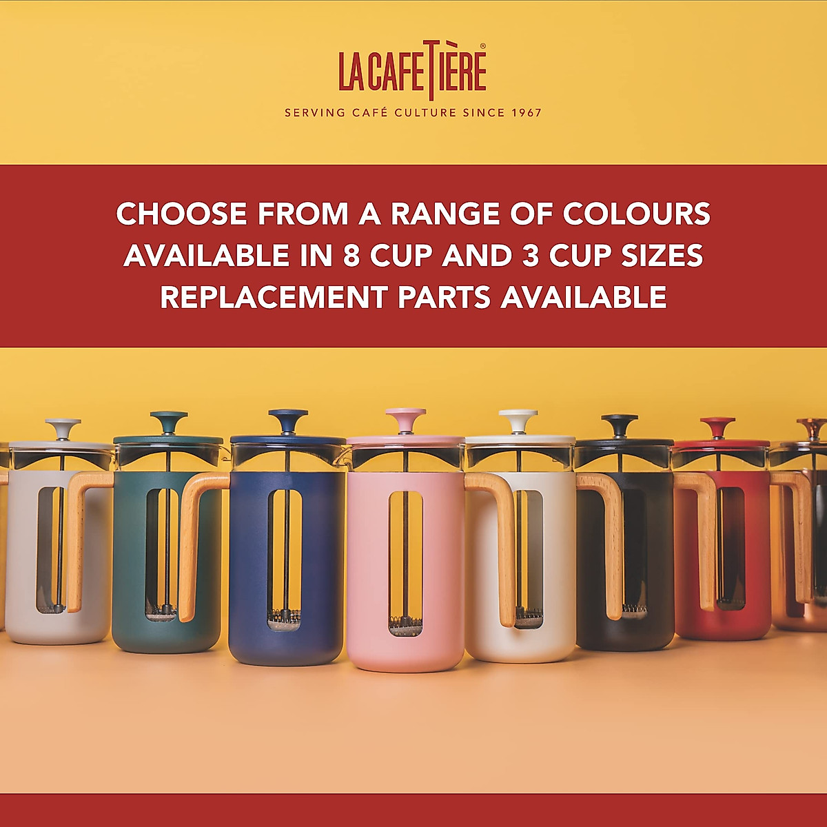 La Cafetière Pisa Cafetière, 8-Cup/1L, Heat-Resistant Borosilicate Glass and Stainless Steel with Easy-Grip Plunger, Large French Press Coffee Maker for Loose Tea and Ground Coffee, Navy