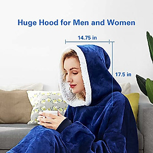 DEPAD Oversized Wearable Blanket Hoodie Sherpa Flannel, Gift for Women Mom, Warm Giant Hooded Blanket Super Soft and Cozy, Sweatshirt Blanket (Large Pockets and Hood)