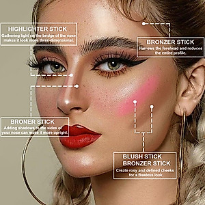 3Pcs Cream Contour Stick Makeup Kit,Shades with Highlighter Stick,Blush Stick and Bronzer Contour Stick for Sculpt the Cheeks,Long Lasting,Waterproof,Matte & Dewy Finish,LIGHT MEDIUM (#02,05,06)