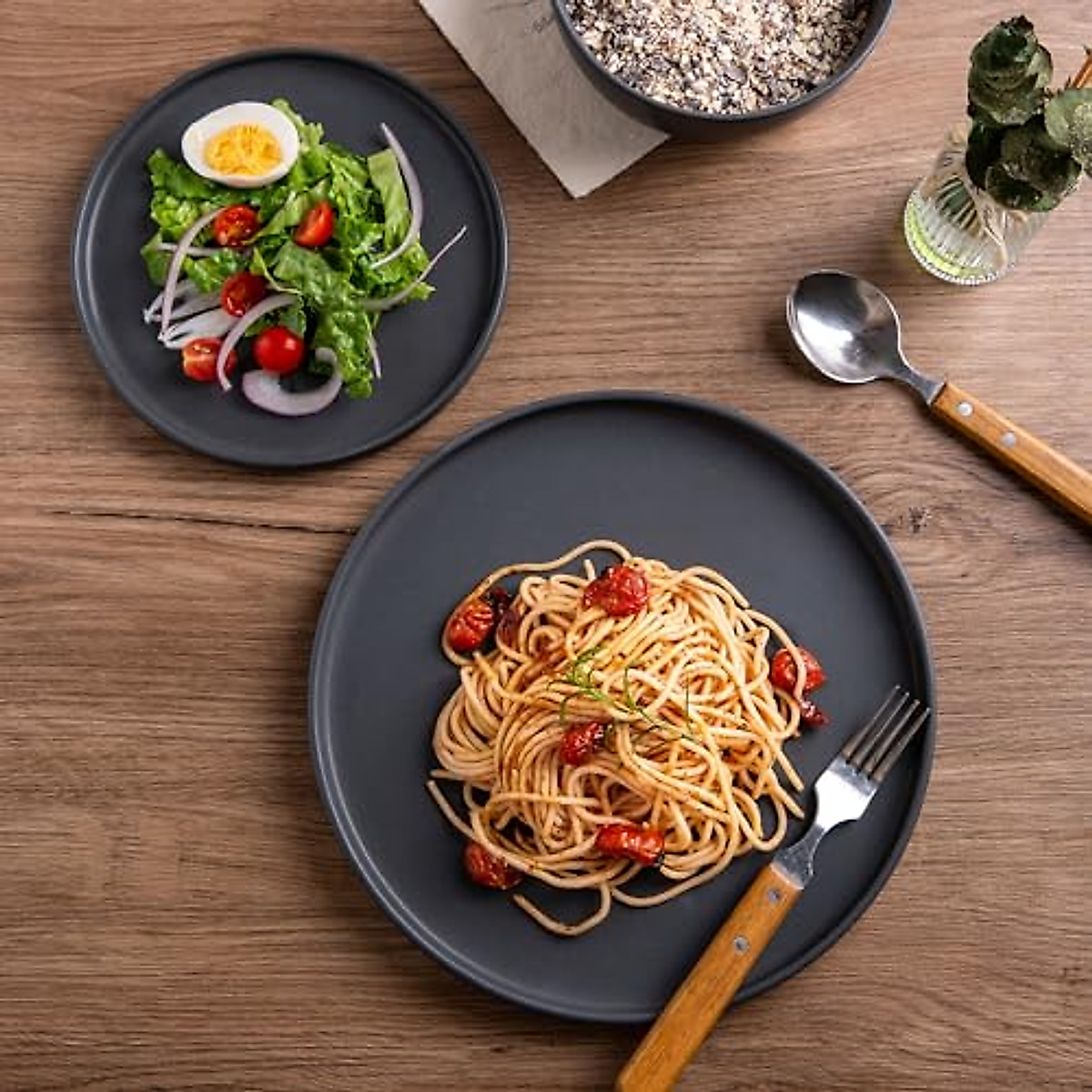 AmorArc Stoneware Dinner Plates Set of 4, 10.5 Inch Reactive Matte Glaze Ceramic Plates Set, Modern Dinnerware Dish set for Kitchen, Microwave, Dishwasher Safe, Scratch Resistant-Matte Charcoal Gray