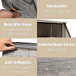 Giantex Storage Bins Set of 4 Stackable Cubes Fabric Baskets w/Lid, Side Handles, Magnetic Linen Container Boxes for Toys, Clothes, Files Foldable Closet Organize Bags 15”x14”x10” (Gray)