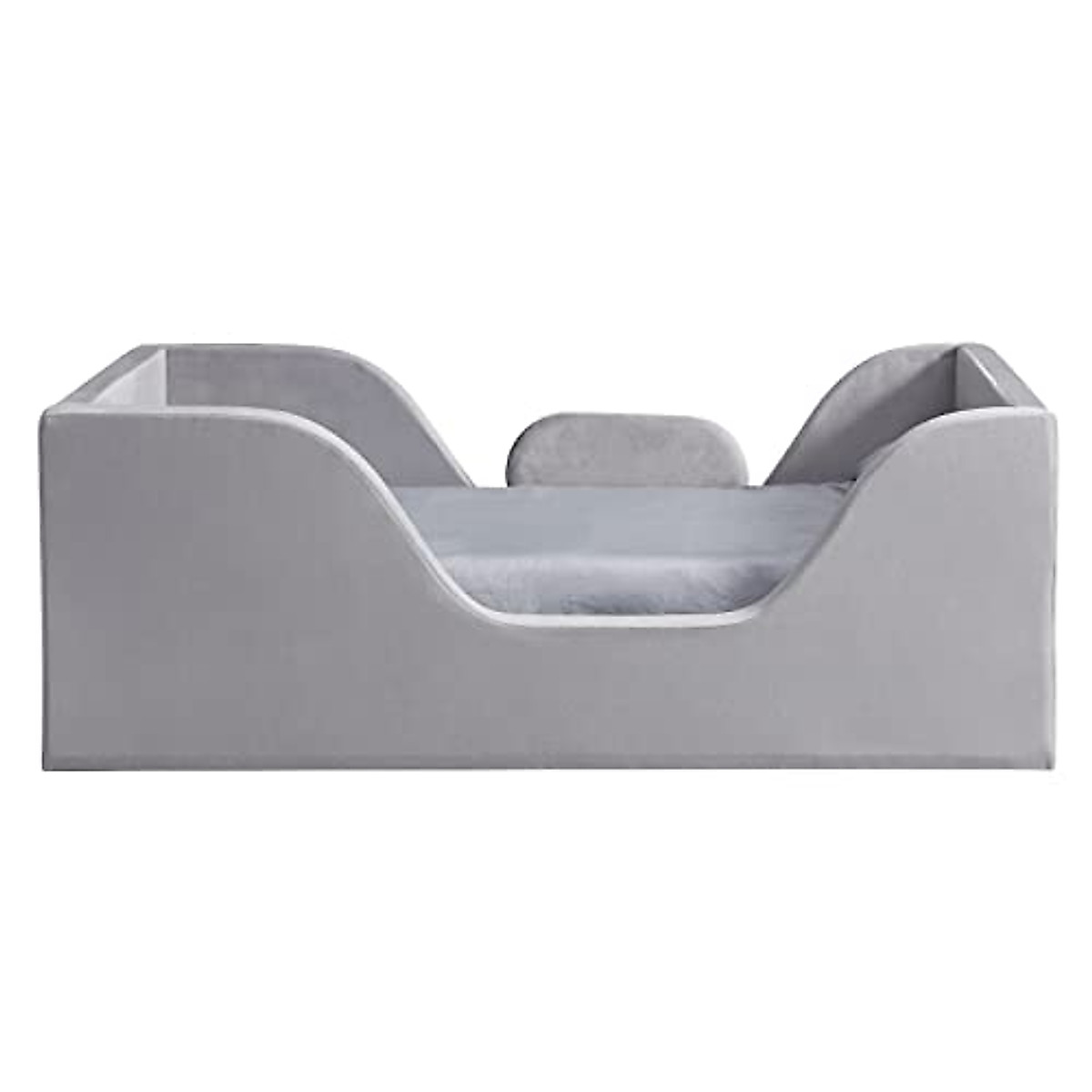 Moogeer Toddler Bed Frame with Removable Safety Rails, Fits Full Size Crib Mattress, Certified Fabric Kids Bed (Gray)