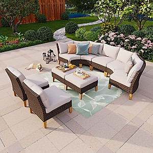 PHI VILLA Patio Furniture Sectional Sofa Set of 2 Seat Outdoor Wicker Couch Armless Sofa with Cushion for Front Porch, 2 x Armless Sofa, Beige