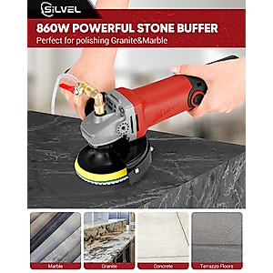SILVEL 860W Wet Polisher, 4 inch Wet Stone Polisher with 6 Variable Speeds, 110V Granite Polisher with 7 Diamond Polishing Pads for Granite, Marble, Concrete, Stones