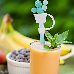 SEWACC 2 Pcs Straw Covers Silicone Straw Caps Reusable Drinking Straw Tips Lids Straw Toppers for Home Office (Cactus)