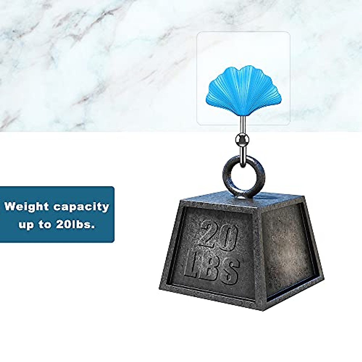 SELEWARE Adhesive Hooks 20Ib(Max), Heavy Duty Decorative Wall Hooks for Hanging, Waterproof and Oilproof Seamless Hooks for Wall Indoor Kitchen Bathroom Office, Blue Ginkgo Leaf, 4 Pack