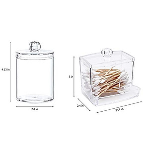 HZLHZYY 4 Pack Swab Holder Canisters with Lid Cotton Ball Pad Jars Clear Q-Tips Dispenser Holder Bathroom Storage Containers for Cotton Swabs, Q-Tips, Make Up Pads, Cosmetics, Floss Pick, Bath Salts