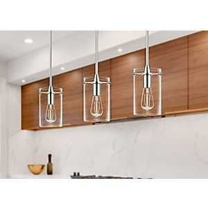 Brushed Nickel Pendant Lights Kitchen Island - Medium Clear Glass Pendant Light Fixture