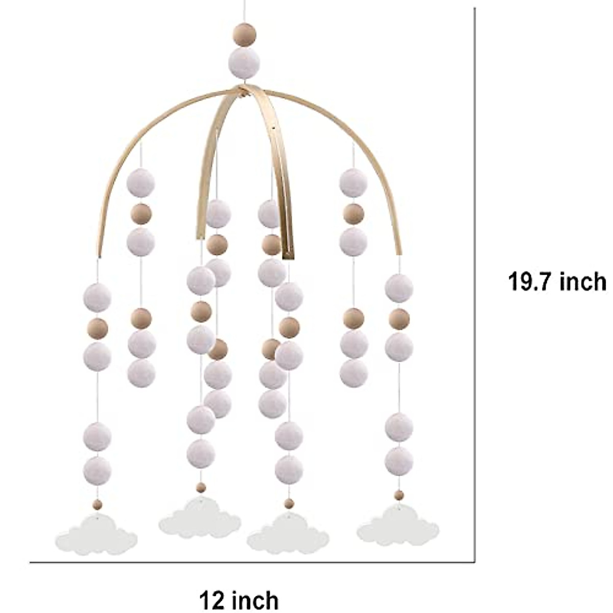 Boho Baby Mobile Neutral Baby Crib Mobile Nursery Cot Mobile Handmade Felt Ball Crib Mobile Pom Pom Mobile Ceiling Mobile Kids Room Nursery Decor（White-Clouds）