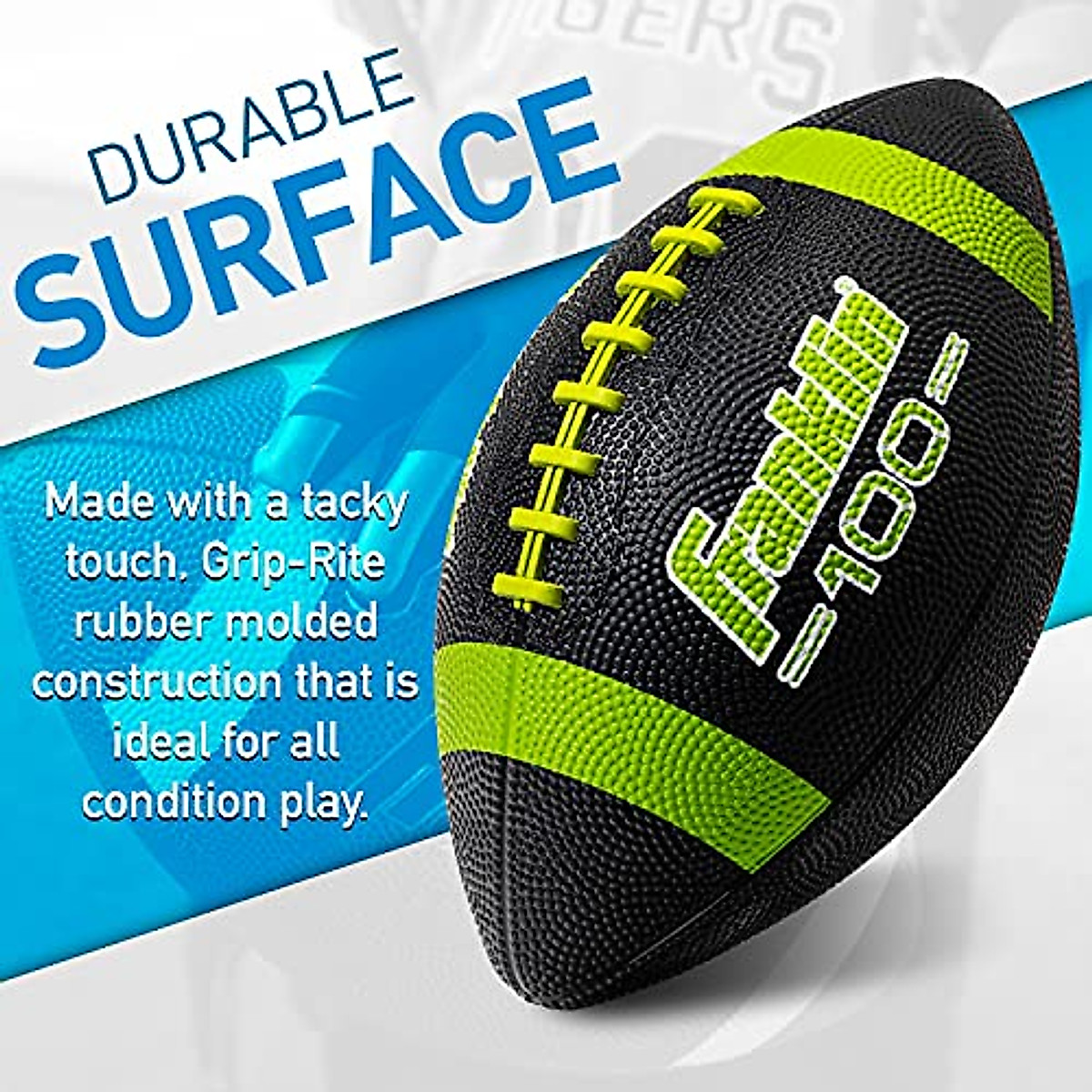 Franklin Sports Junior Footballs - Grip-Rite 100 - Kids Junior Size Rubber Footballs - Youth Footballs - 6 Pack of Footballs with Pump - Black/Optic