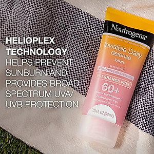 Neutrogena Invisible Daily Defense Fragrance-Free Sunscreen Lotion, Broad Spectrum SPF 60+, Oxybenzone-Free & Water-Resistant, Sun & Environmental Aggressor Protection, 3.0 fl. oz