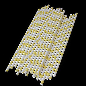 50-Pack Biodegradable Paper Drinking Straws for Party Supplies Bridal/Baby Shower Wedding Decorations, Bulk Paper Straws for Juices, Shakes, Smoothies, Lemon Theme