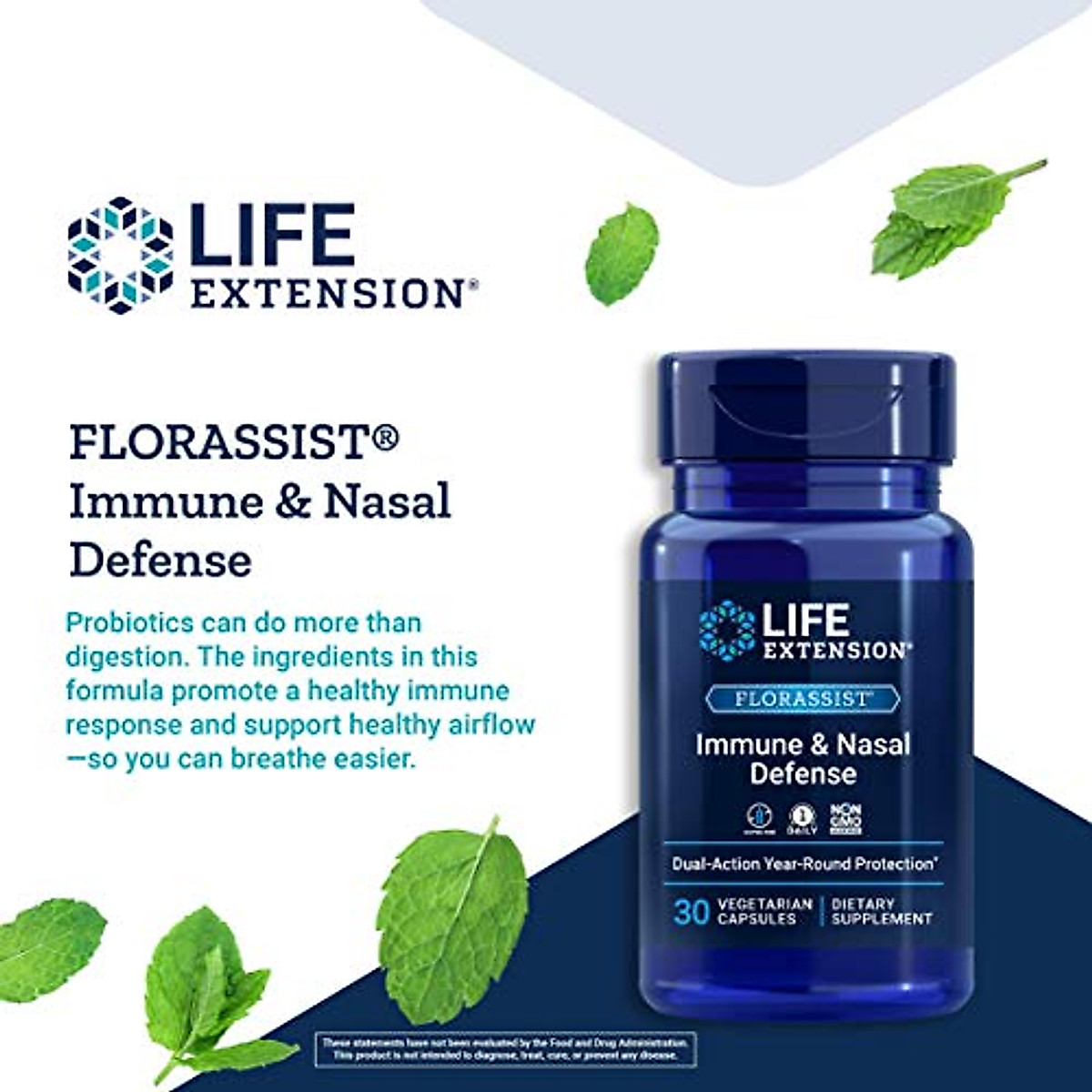 Life Extension FLORASSIST® Immune & Nasal Defense - Healthy Immune Support Probiotics Supplement for Men and Women - for Comfortable Nasal Flow & IGA Production - Non GMO, Gluten Free - 30 Capsules
