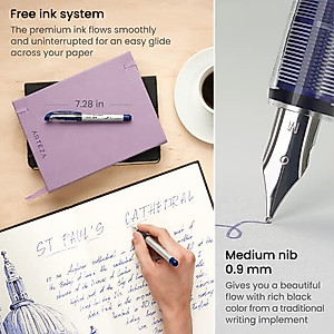 ARTEZA Disposable Fountain Pens, Pack of 12, Medium 0.9-mm Nib, Smooth-Writing Quick-Drying Blue Ink Pen, Art Supplies for Professionals, Students, and Hobbyists