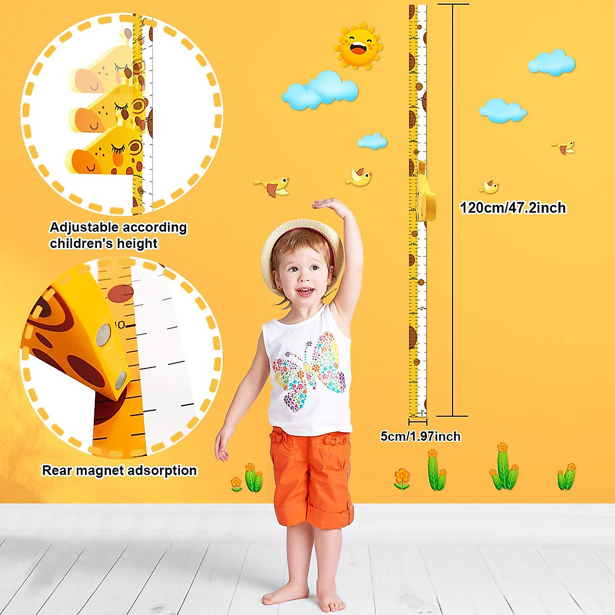 Baby Height Growth Chart Ruler for Kids Room Decor,3D Movable Giraffe Height Ruler Nursery Animal Wall Decals