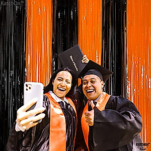 KatchOn, XtraLarge, Black and Orange Foil Fringe - 8x6.4 Feet, Pack of 2 | Graduation Decorations Class of 2023 Orange and Black | Orange and Black Graduation Decorations | March Madness Decorations