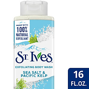 St. Ives Exfoliating Body Wash - Sea Salt & Pacific Kelp Scrub, Natural Body Wash, Body Soap, or Hand Soap with Plant-Based Exfoliants for Glowing Skin, 16 Oz Ea (Pack of 3)