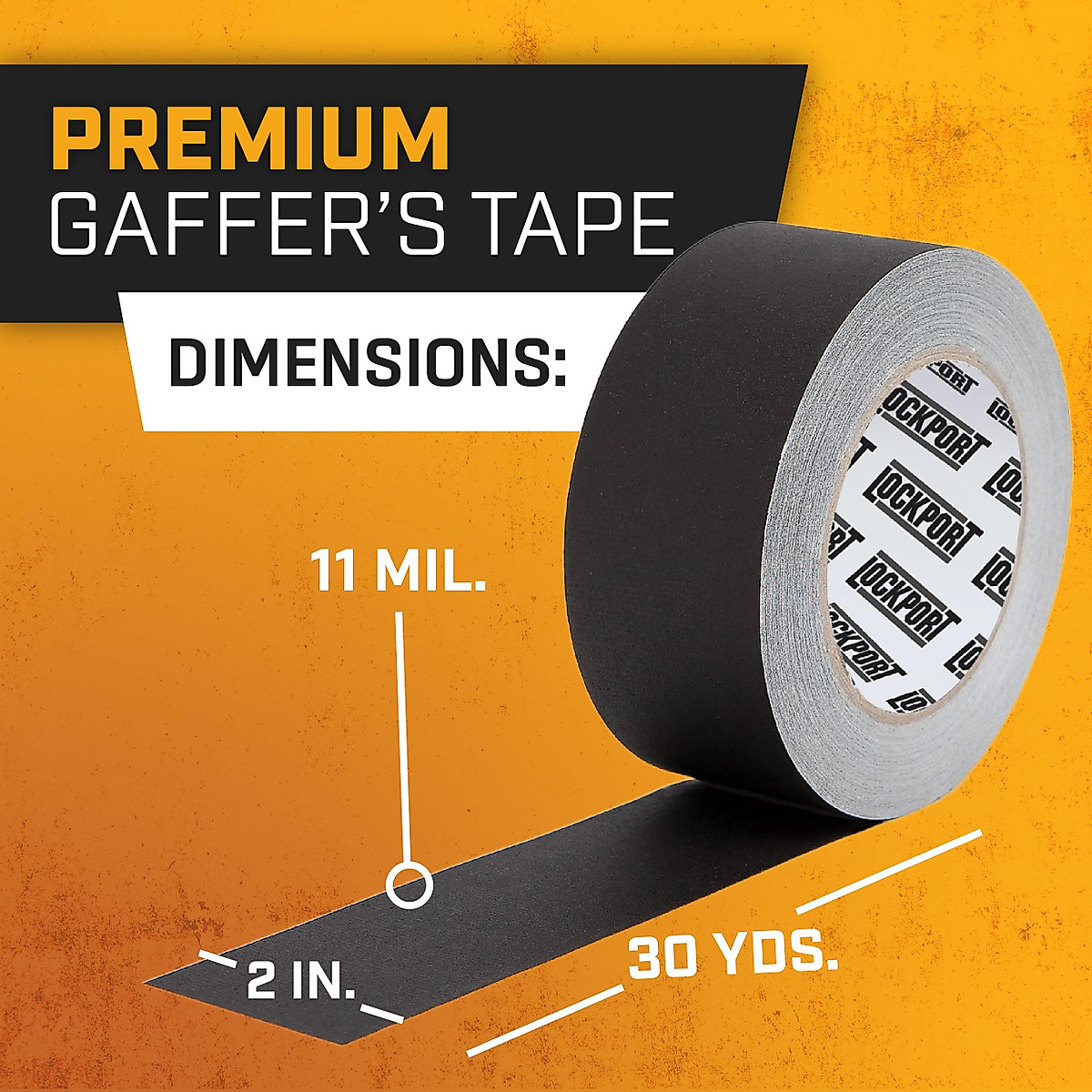 Lockport Black Gaffers Tape 3 Pack – 90 Feet x 2 Inches – Waterproof, No Residue, Non-Reflective, Easy Tear, Matte Gaffer Stage Tape – Gaff Cloth Tape for Photography, Filming Backdrop, Production