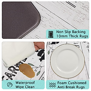 Falflor Farmhouse Anti Fatigue Kitchen Rug and Mats 2 Pieces PVC Leather Heavy Duty Standing Mats for Kitchen Sink Office Standing Desk Rug Wipe Clean