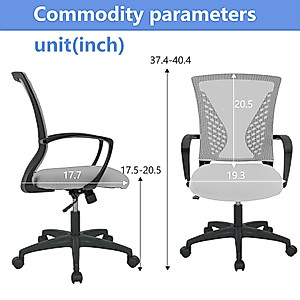 PayLessHere Office Chair Desk Computer Chair Ergonomic Adjustable Executive Mesh Mid Back with 360 Degree Swivel Wheels Lumbar Support Armrest, Grey