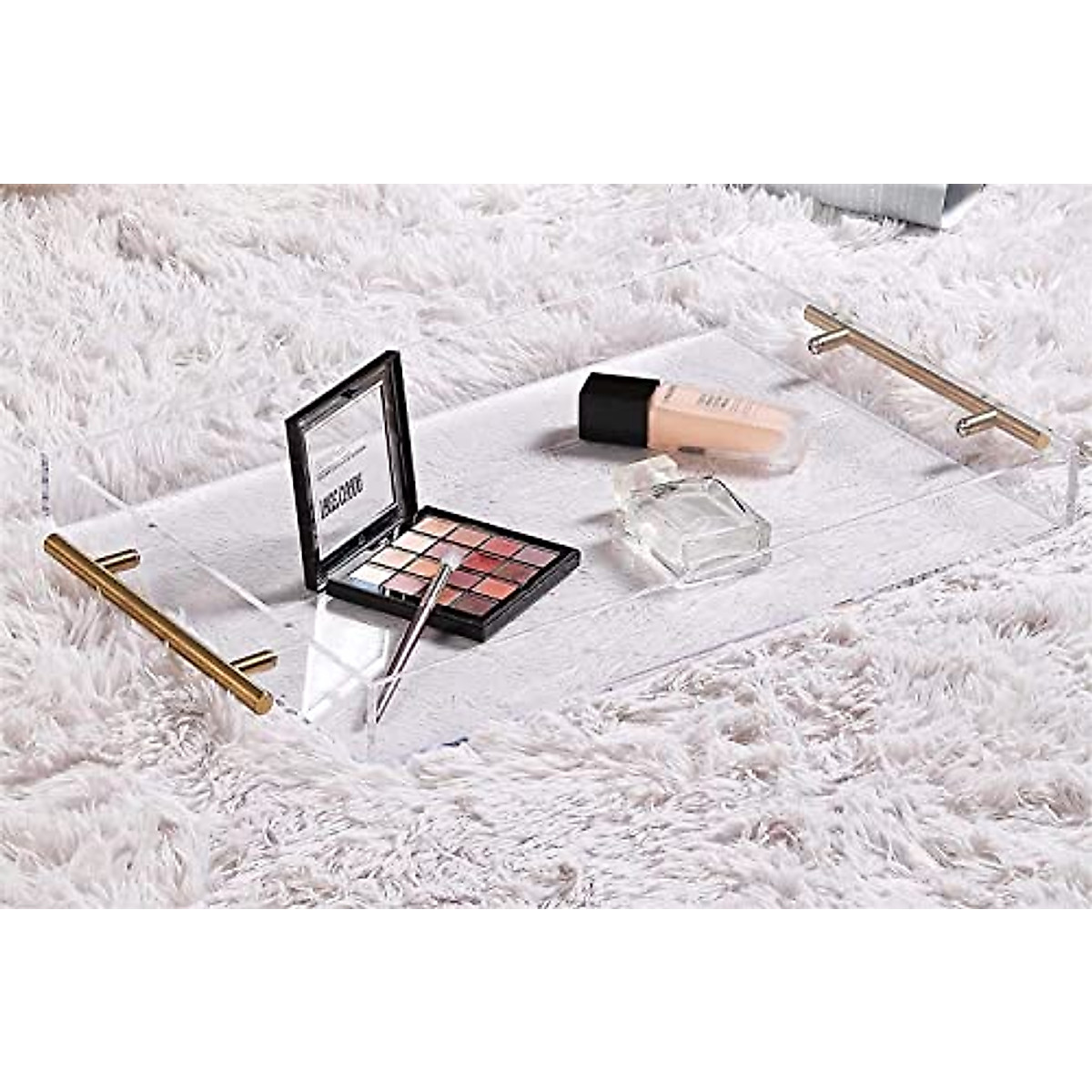 11x14 Clear Acrylic Tray with Gold Handle,Rectangular Acrylic Decorative Tray for Home Decor,Party,Ottoman,Makeup,Spill-Proof Acrylic Serving Tray for Food,Breakfast,Coffee