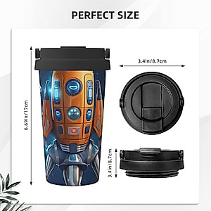 GTKSYNVE Reusable Coffee Mug with Lid and Handle, Cartoon Spaceship Rocket Tumbler for Hot & Cold Drinks 16oz Stainless Steel Insulated Coffee Tumblers Double Wall Vacuum Thermal Cup