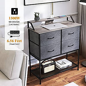 Dresser for Bedroom - Fabric Dresser TV Stand with Charging station, Drawer Dresser Organizer with Wood Top Sturdy Steel Frame, Extra Deep Drawer Storage Tower for Closet Living Room Entryway
