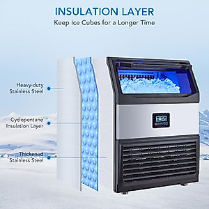 Ice Maker, Commercial Ice Makers Machine - 200 Lbs/24H, Stainless Steel, 90 Blocks in 15 Min, Ice Machine for Home Kitchen Office Restaurant Bar, Silver Black