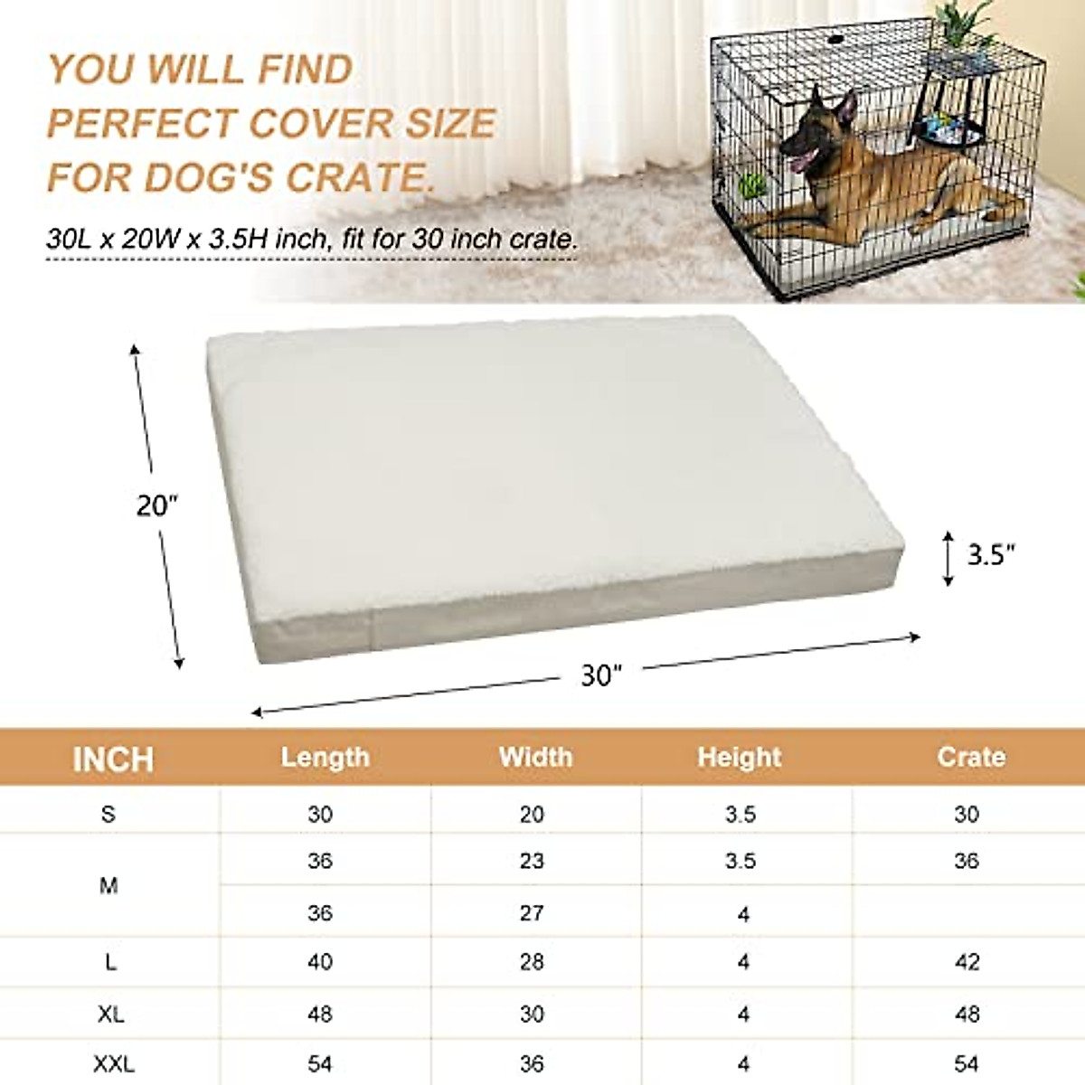 Explore Land Waterproof Dog Bed Cover Machine Washable Sherpa Fleece Dog Bed Replacement Cover, 30Lx20Wx3.5H inch, Beige