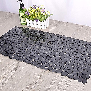 Non-Slip Pebble Bathtub Mat Black 16 W x 35 L Inches (for Smooth/Non-Textured Tubs Only) Safe Shower Mat with Drain Holes, Suction Cups for Bathroom