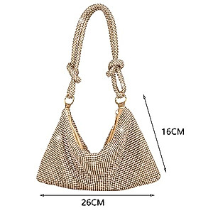 Rhinestone Clutch Bag Hobo Bag, Women Shiny Purse Evening Handbag Underarm Shoulder Bags for Dinner