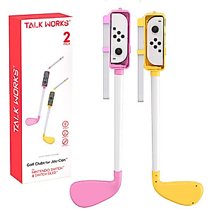 TALK WORKS Golf Clubs for Nintendo Switch Joy-Con Controllers, 2 Pack - Switch Games Accessories Joy Con Controller Grip Holder for Mario Golf - Lightweight, Adjustable Straps - Mario Red/Luigi Green