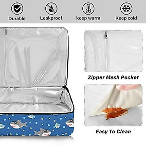 Kcldeci Insulated Thermal Food Carrier Insulated Casserole Carrier for Hot or Cold Food,Cool Jaws Cartoon Insulated Tote Bag for Potluck Cookouts Parties Picnic,Lasagna Lugger