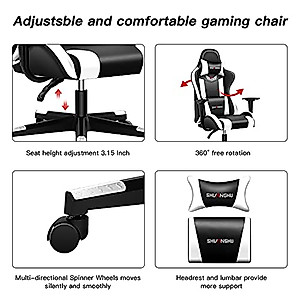shuanghu Gaming Chair Office Chair Ergonomic PC Computer Chair with Reclining Racing Chair with Headrest and Lumbar Support Gaming Chair for Adults Teens Desk Chair (Black+ White)