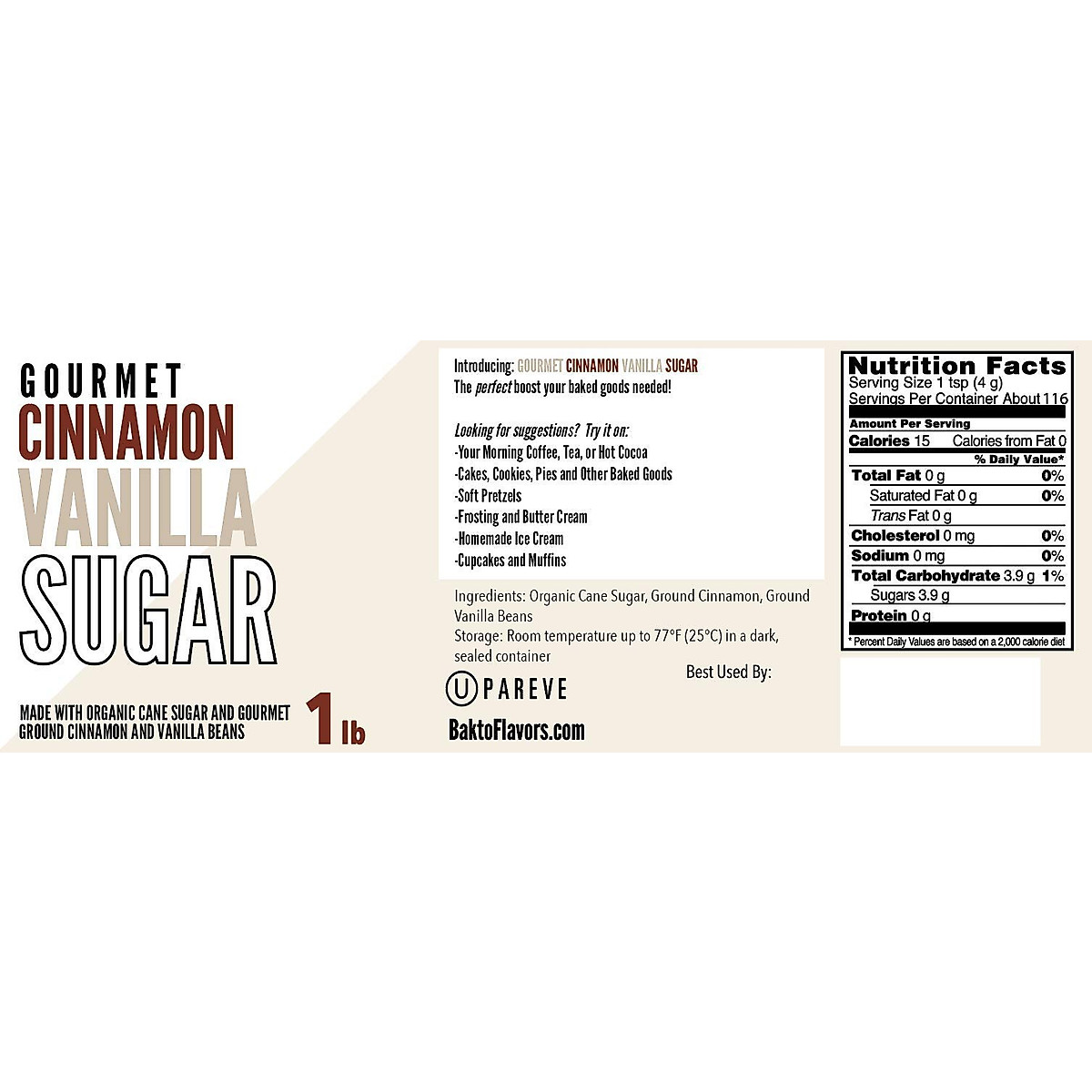 Bakto Flavors Gourmet Cinnamon Vanilla Sugar - 1 lb Jar