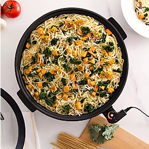Nonstick Electric Skillet | Hot Oven Cooker with 14 inch Healthy-Eco Nonstick Coating Surface | Convenient Easy Clean Up | Tempered Glass Lids | Black