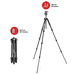 Manfrotto Element MII MKELMII4BK-BH, Lightweight Aluminium Travel Camera Tripod, with Carry Bag, Arca-Compatible Ball Head, 4-Section Legs, Twist Locks, Load up 8kg, for Mirrorless, DSLR