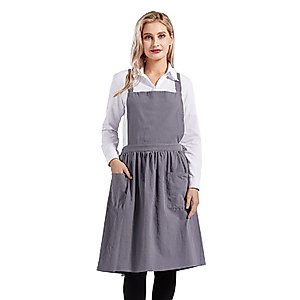 Nanxson Women Cotton Linen Apron Cross Back adjustable Work Apron Gardening Apron Chef Apron CF3046
