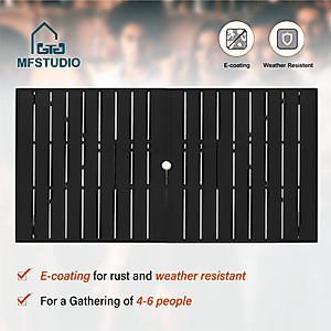 MFSTUDIO Patio Bar Set of 7 with 1 Heavy Duty Metal Slat Bar Table with 6 Pieces Sling Outdoor Bar Height Stool, Turquoise Blue