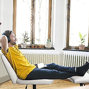 PUKAMI Armless Desk Chair No Wheels with Ottoman&Lumbar Support,PU Leather Padded Modern Swivel Home Office Chair,Height Adjustable Wide Seat Cross Legged Computer Task Chair for Living Room(White)