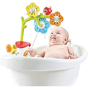 Yookidoo Baby Bath Mobile - Spinning Flowers and Swiveling Fountain for Newborn and Toddler Bath Time Sensory Development (Tub Not Included) - Attaches to Any Size Tub Wall - 0-2 yrs.