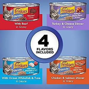 Purina Friskies Wet Cat Food Variety Pack, Shreds Beef, Turkey, Whitefish, and Chicken & Salmon - (40) 5.5 oz. Cans