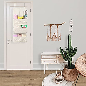 Zeesa Over The Door Organizer Boho Hanging Storage Behind Door Organizer Wall Mount with 3 Large Woven Pockets, for Home, Bedroom, Dorm, Nursery, Diamond Macrame