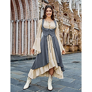 Scarlet Darkness Women Renaissnace Faire Costume Peasant Medieval Lace Up Overdress Slate Gray S