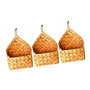 Alipis 3pcs for Entryway Plants Organizer Rustic Finishing Bag Bin Flower Decor Rope Wooden Basket Pocket Clothing Household Letter Container Wall Pot Office Mail Sundries Organiser