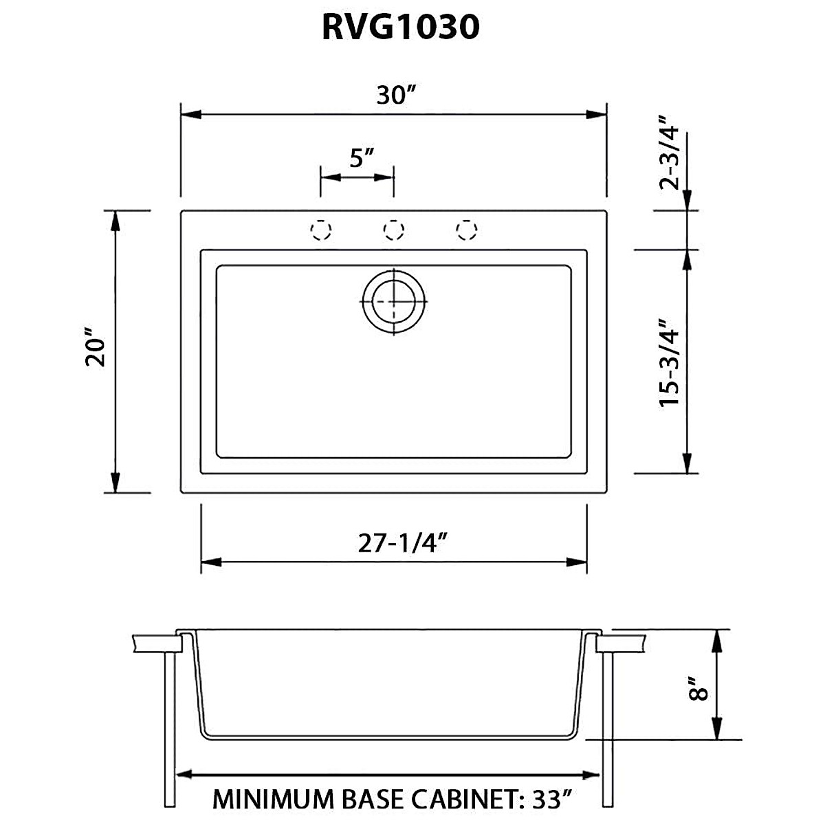 Ruvati 30 x 20 inch Drop-in Topmount Granite Composite Single Bowl Kitchen Sink epiGranite - Arctic White - RVG1030WH